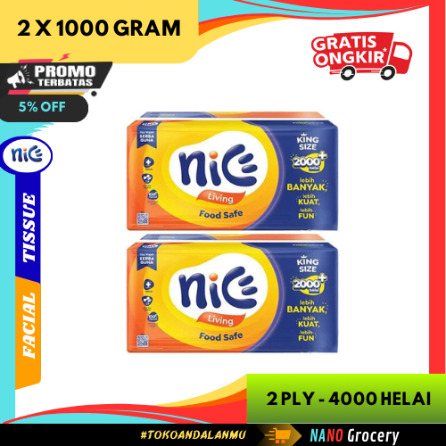 Jual 2 Pack Tisu NICE 1000 Gram Facial Tissue | 2 Ply-4000+ Helai ...