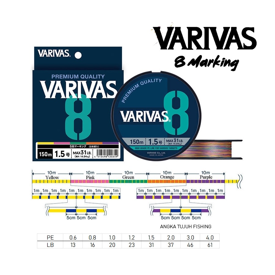 Jual Varivas PE 8 Marking Edition Braid Line Senar Pancing 150m 200m 300m | Shopee Indonesia