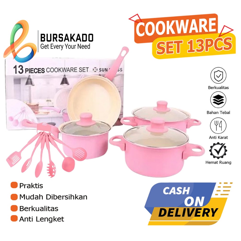 Jual Panci Teflon Marble - 13pcs Cookware Set Tutup Kaca | Cookware ...