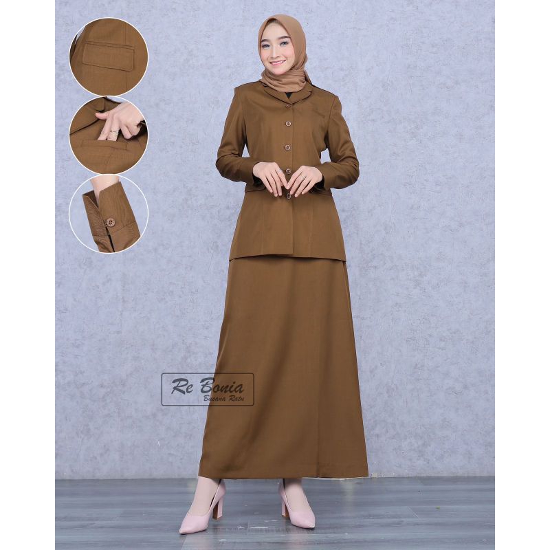 Jual Blezer Re Bonia Seragam Kheki Sedang PNS,ASN,PNS,Guru, Baju Dinas Kheki Tua Wanita Rok A ...