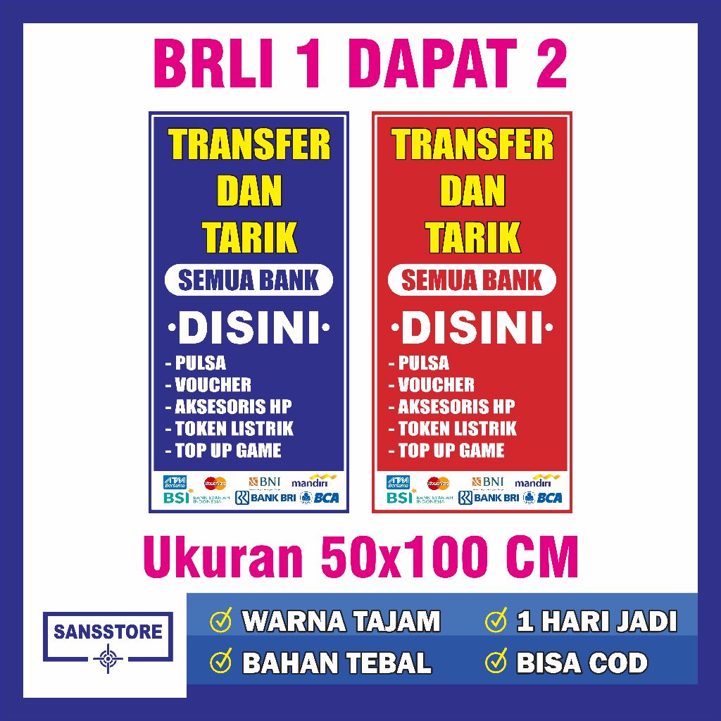 Jual BANNER TRANSFER TARIK 50X100 CM | Shopee Indonesia