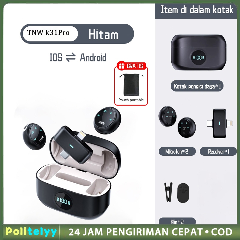 Jual k31Pro Wireless Microphone 2-In-1 Clip On Mic Magnetic Mikrofon HP ...