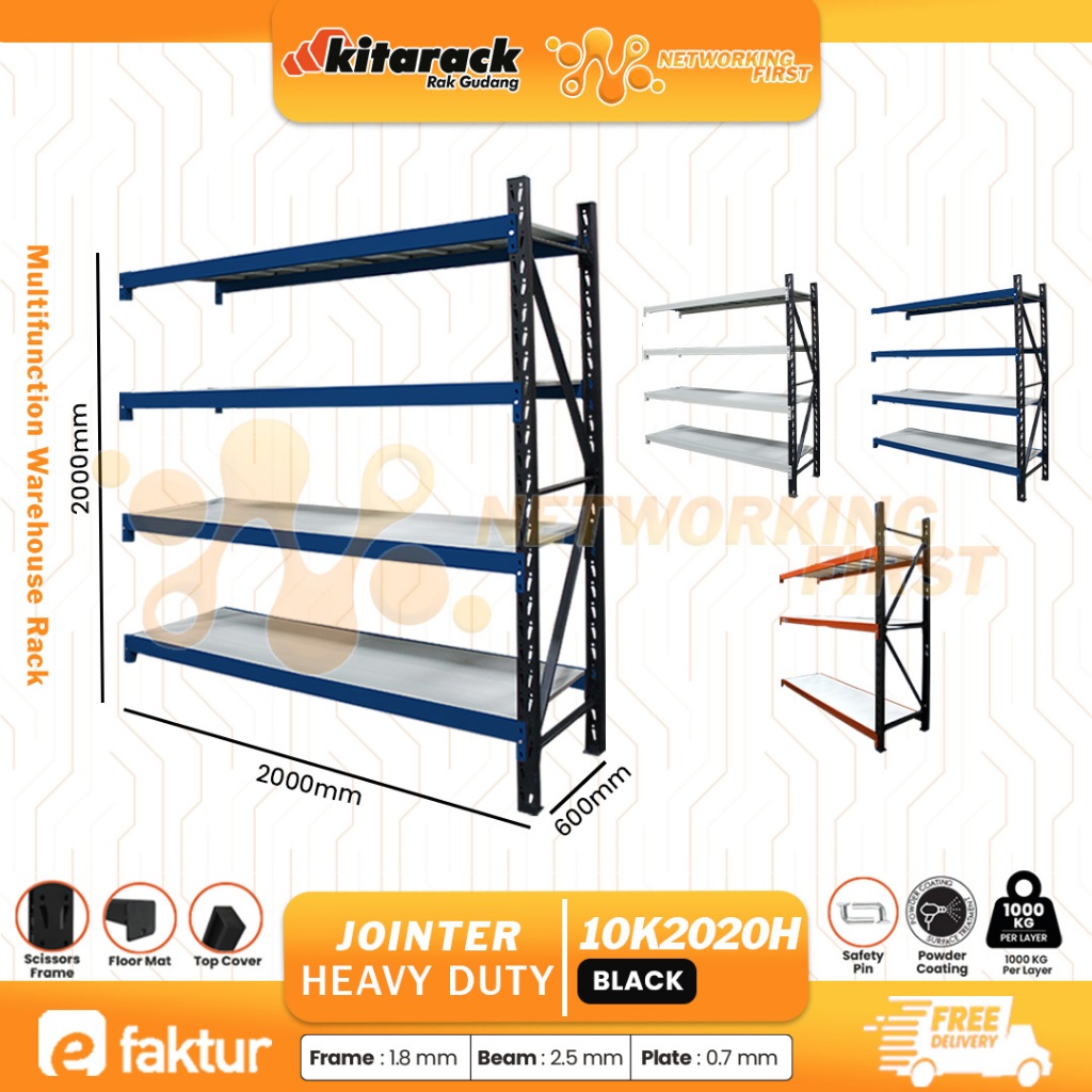 Jual Rak Gudang Jointer Frame Hitam 1000kg/Layer P:2000xL:600xT:2000mm ...