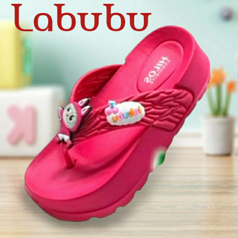 Jual Hilo's Sandal Labubu Viral Sendal Jepit Wedges Anak wanita Korean ...