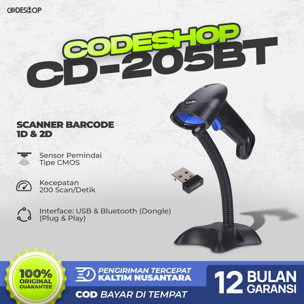 Jual Scanner Barcode Codeshop CD-205BT 1D 2D Wireless Bluetooth Dongle ...