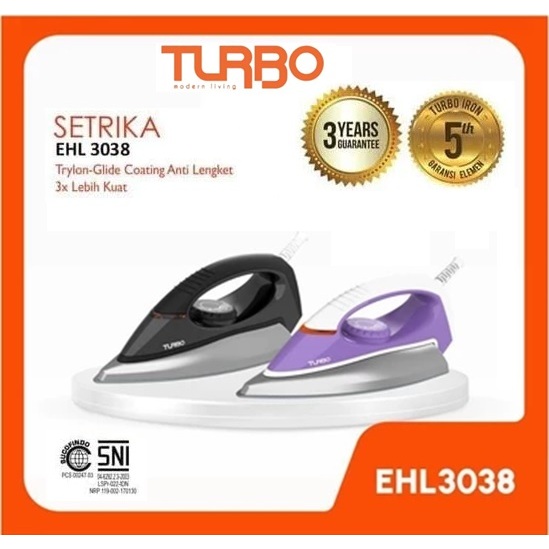Jual Turbo Dry Iron / Setrika Kering EHL 3038 Super Licin Anti Lengket | Shopee Indonesia