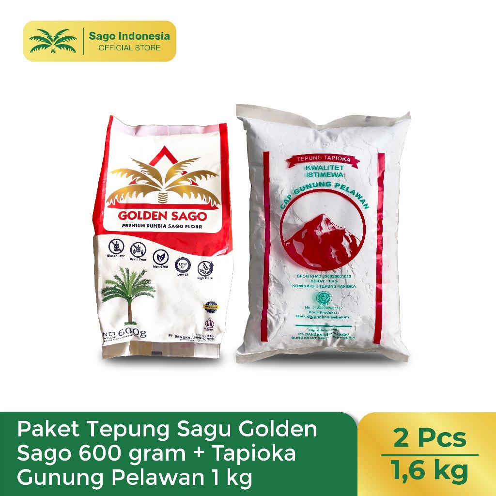 Jual Paket Tepung Sagu Golden Sago 600 gram + Tepung Tapioka Gunung ...