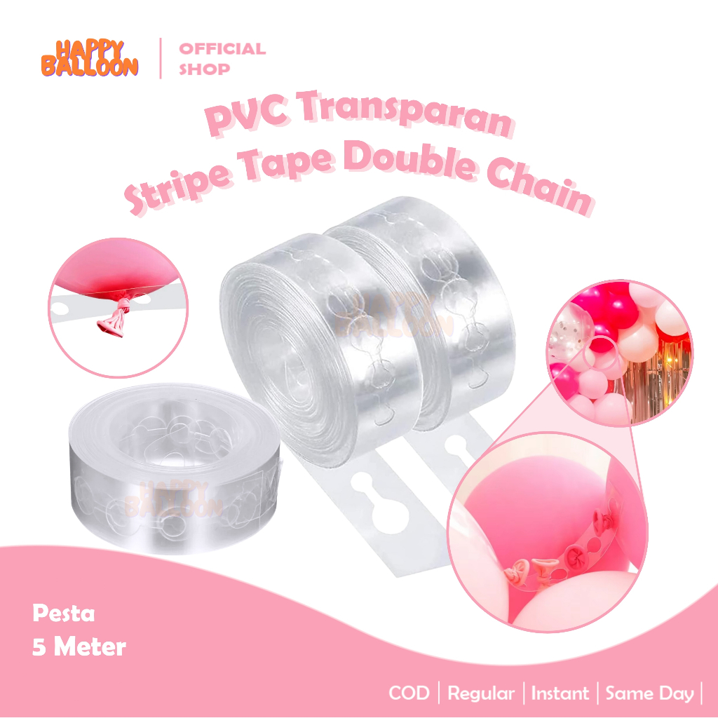 Jual HappyBalloon PVC Transparan Stripe Tape Double Chain 5 meter ...