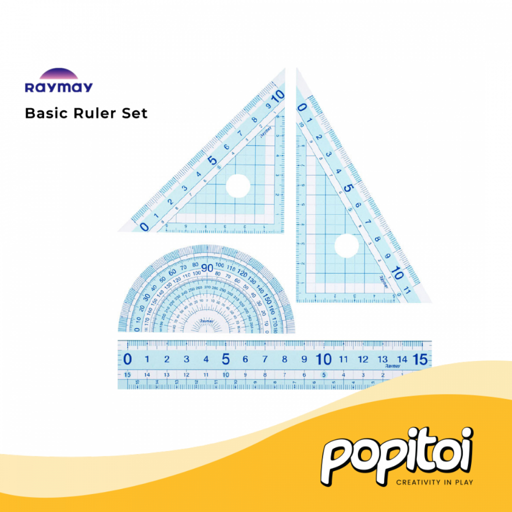 Jual Raymay Basic Ruler Set Straight Grid 15 18 30 cm Triangle Protractor Busur Penggaris ...