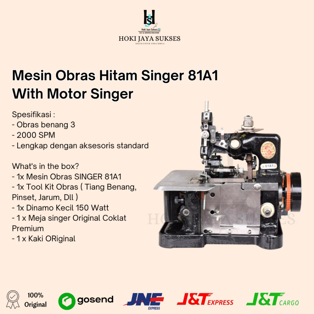 Jual Mesin Obras 3 Benang 81A1 With Motor Singer Lengkap Kaki Meja ORI ...