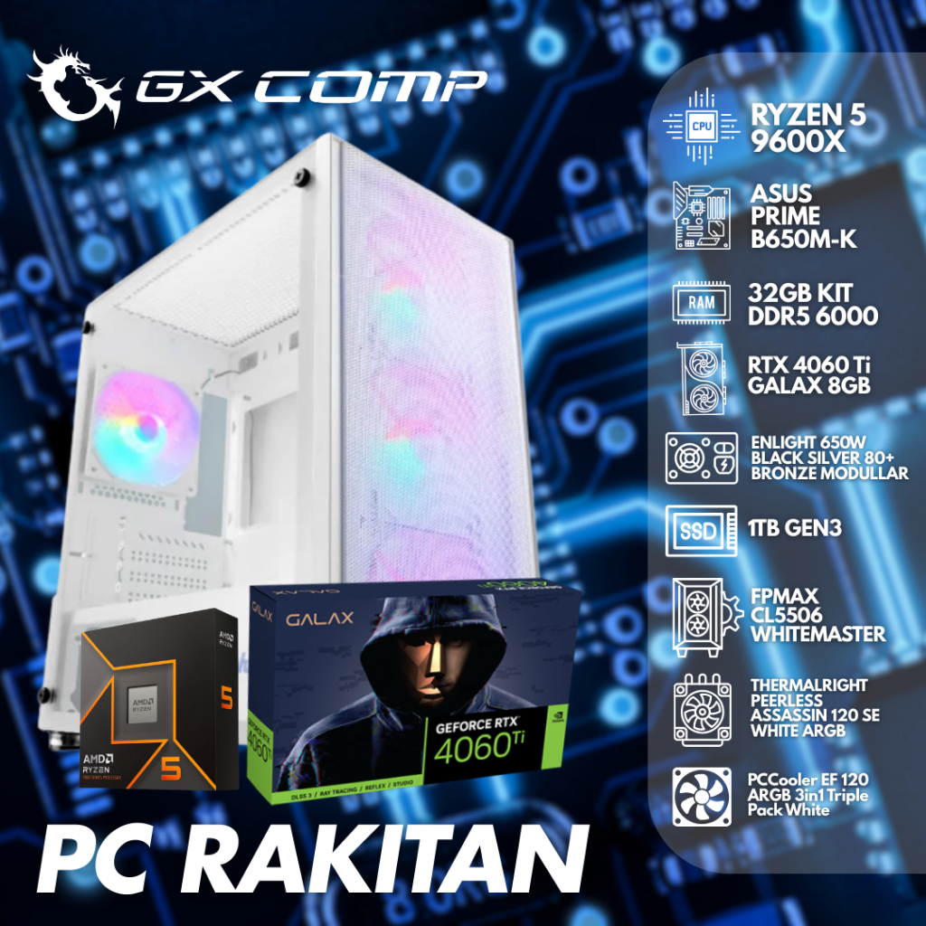 Jual PC Rakitan Gaming AMD Ryzen 5 9600X | RAM 32GB KIT | 1TB SSD | RTX 4060Ti GALAX 8GB - PC ...