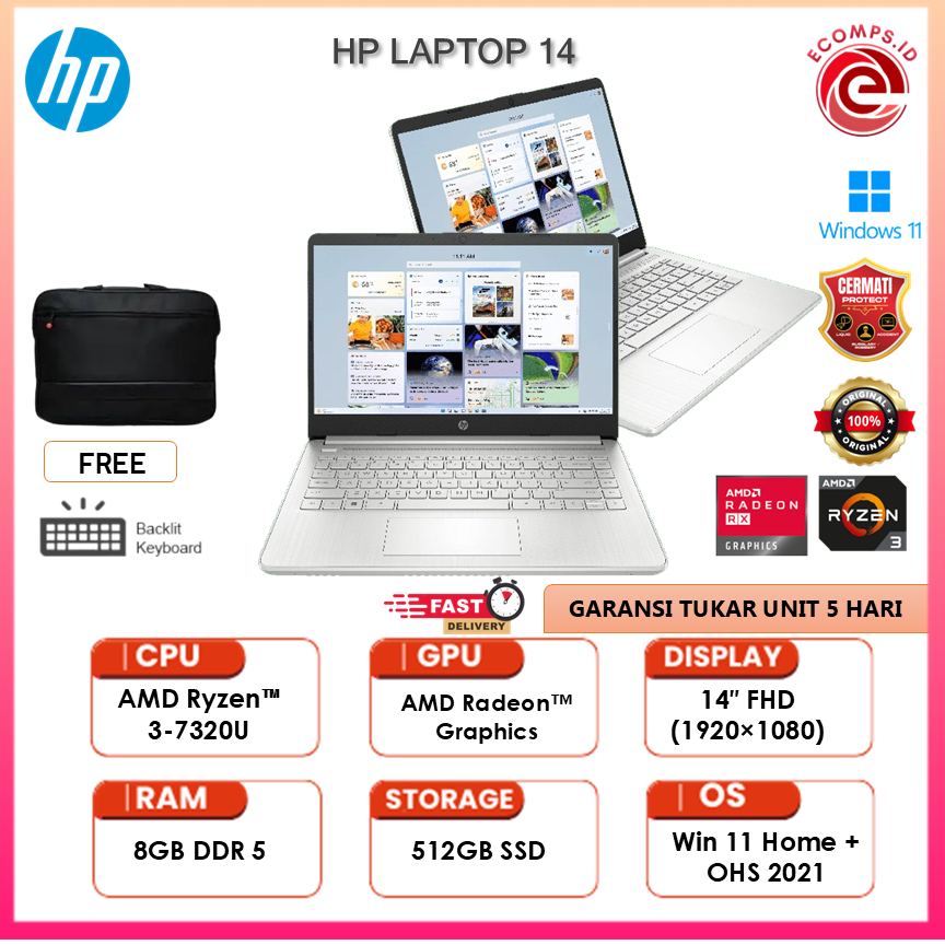 Jual HP Laptop 14-em0332AU/em0333AU Ryzen 3-7320U 512GB 14" FHD IPS W11 ...
