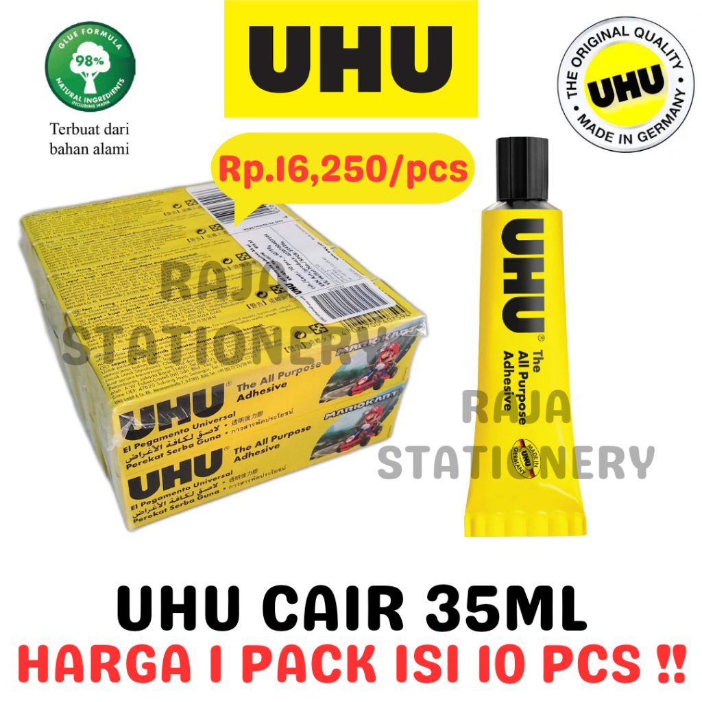 Jual UHU ALL PURPOSE TRANSPARENT GLUE 35ML LEM UHU CAIR SERBAGUNA PACK [10PCS] | Shopee Indonesia