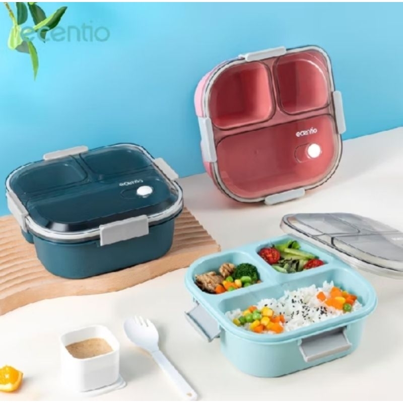 Jual Ecentio Lunch Box Kotak Bekal Anti Tumpah 3 Grid 1100Ml / Tempat Makan 3 Sekat BPA FREE ...