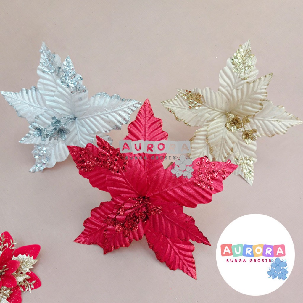 Jual 30cm Jambo Christmas Poinsettia Flower Bunga Natal Besar Premium ...