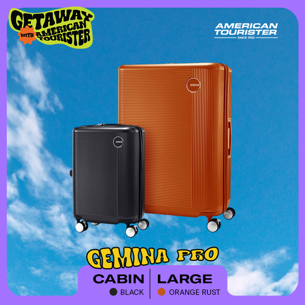 Jual Getaway with American Tourister Koper Gemina Pro Cabin Black + Large Orange | Shopee Indonesia