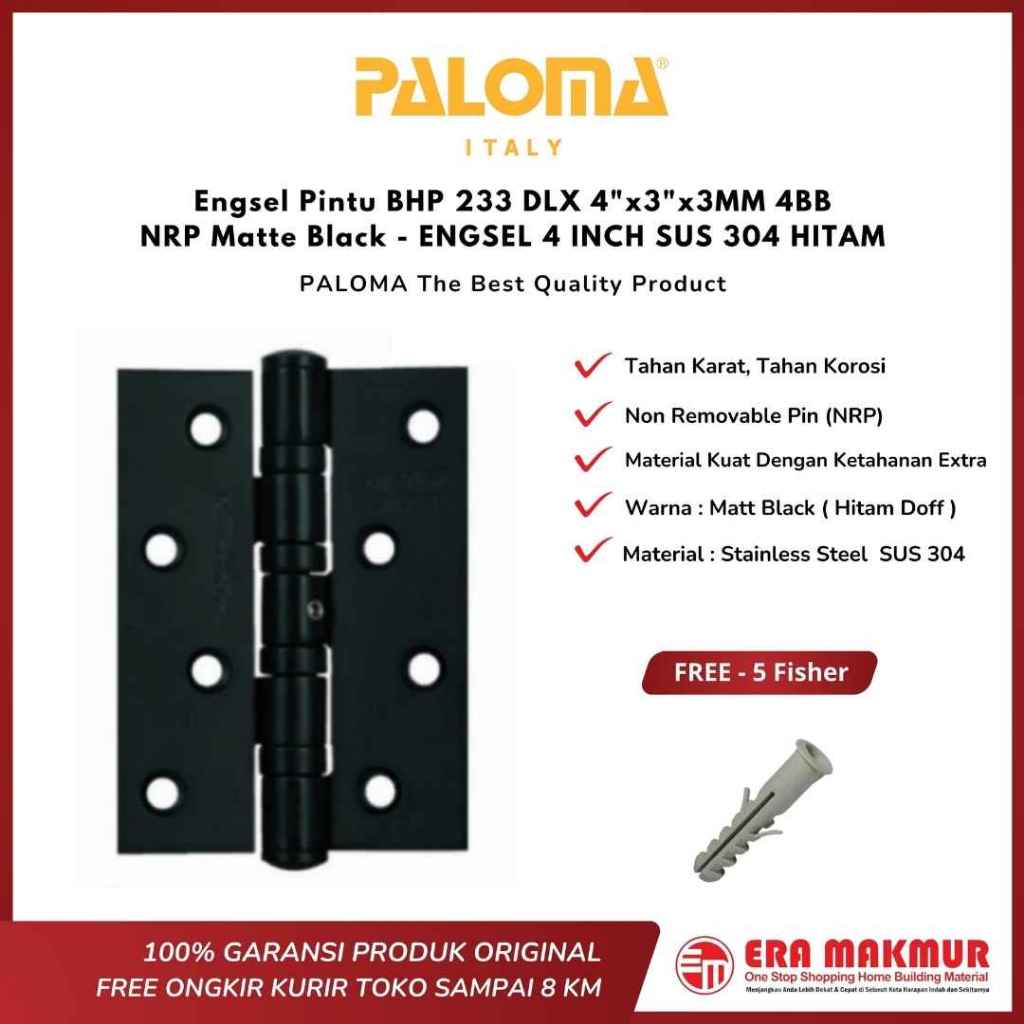 Jual PALOMA - Engsel Pintu BHP 233 DLX 4"x3"x3MM 4BB NRP Matte Black ...