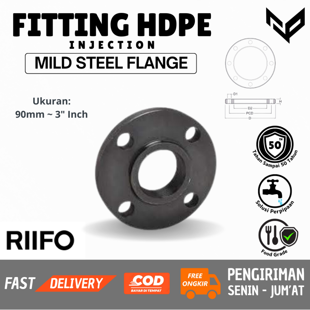 Jual Mild Steel Flange Injection Butt Fusion PN 10 90mm ~ 3" Inch HDPE ...