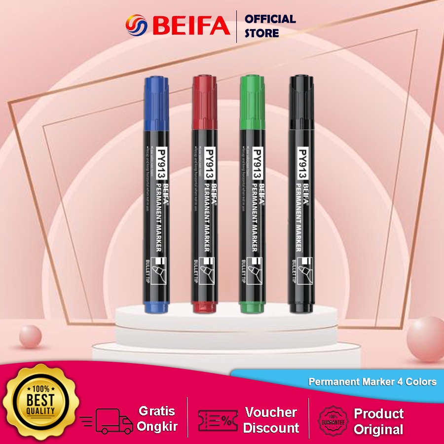 Jual Beifa Spidol Permanen / Permanent Marker Warna HITAM BIRU MERAH ...