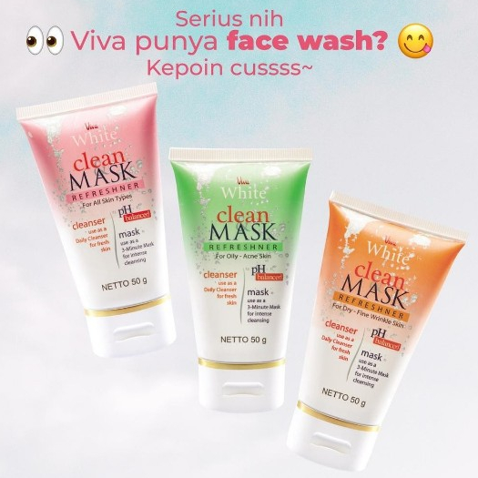 Jual VIVA WHITE CLEAN AND MASK REFRESHNER FACIAL WASH 2IN1 MASKER CLAY ...