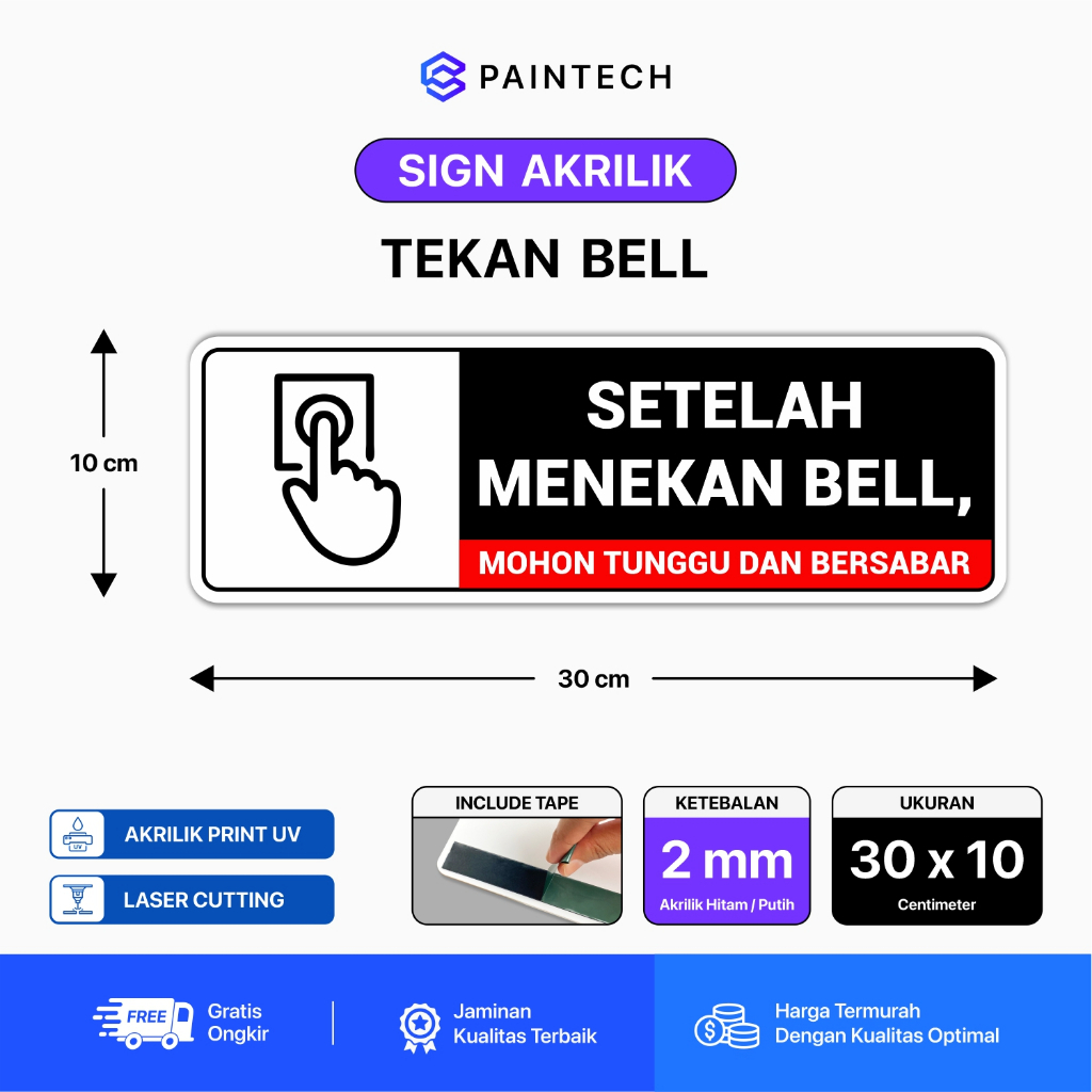 Jual Signage Akrilik Tekan Bel Ukuran 30 X 10 Signboard Tekan Bel ...