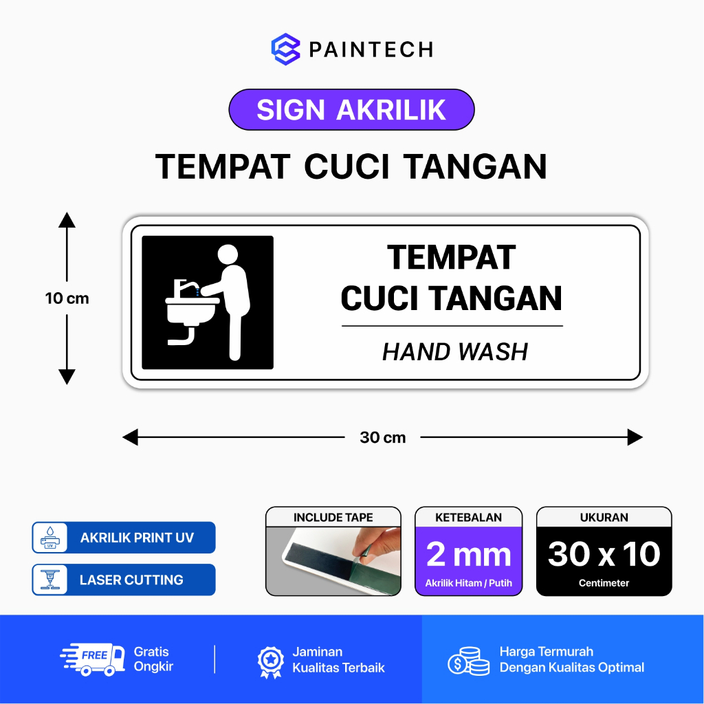 Jual Signboard Akrilik Tempat Cuci Tangan Ukuran 30 X 10 Signage Hand ...
