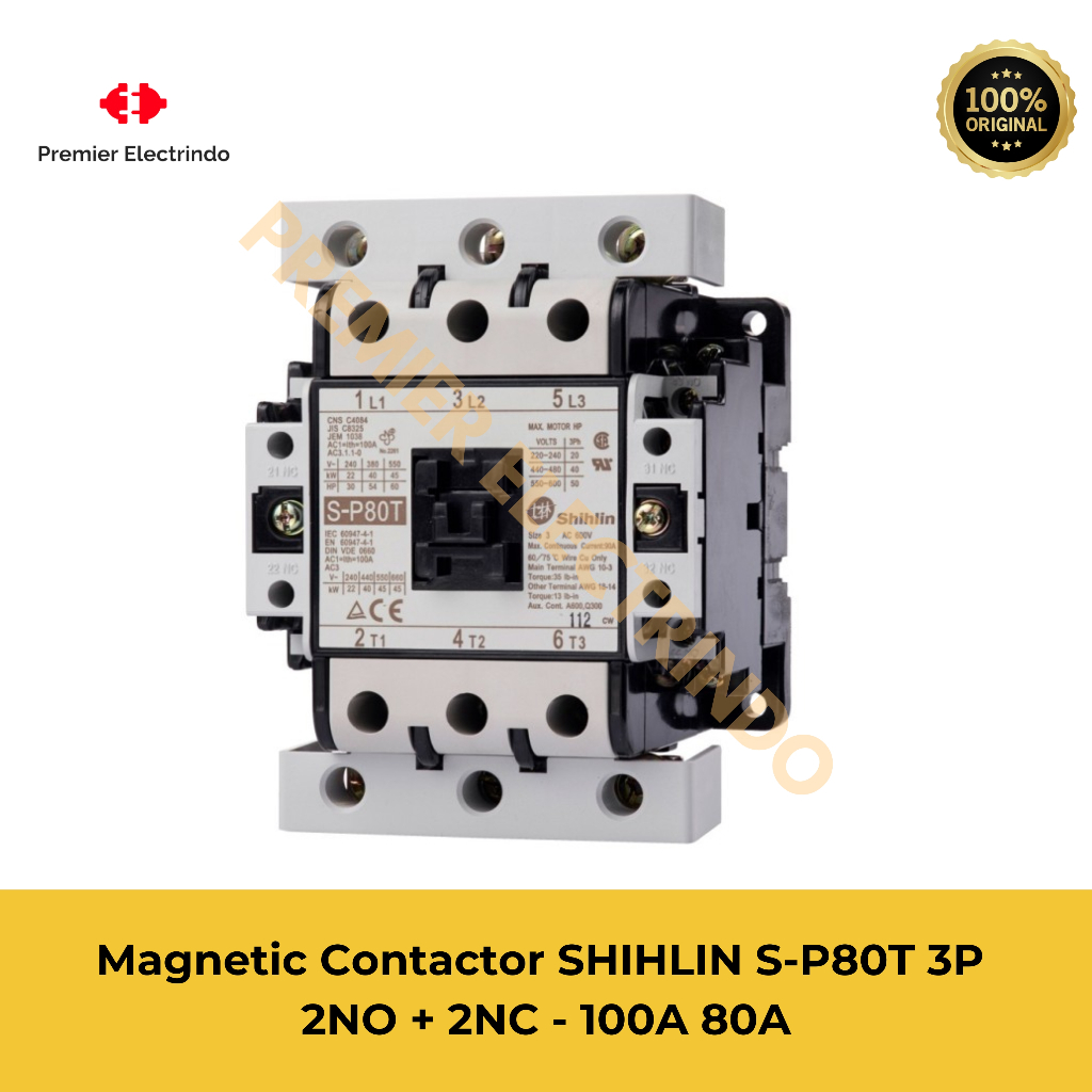 Jual Magnetic Contactor SHIHLIN S-P80T / SP80T 3P 2NO + 2NC 100A 80A ...