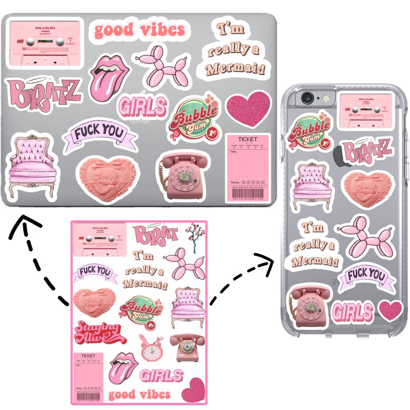 Jual Sticker Pink aesthetic theme ( Sudah Cutting ) / Stiker pink lucu ...