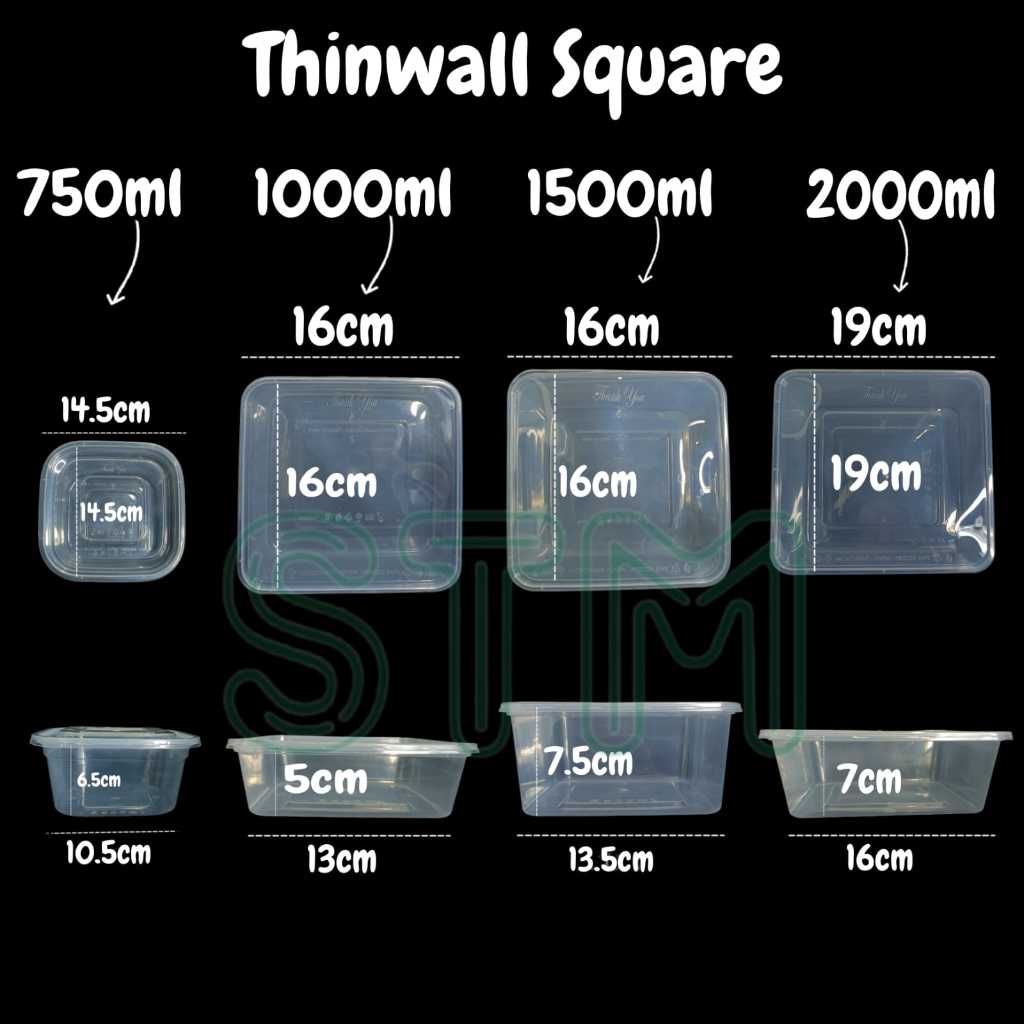 Jual Thinwall Square 750ml 1000ml 1500ml 2000ml Tebal Premium Victory ...
