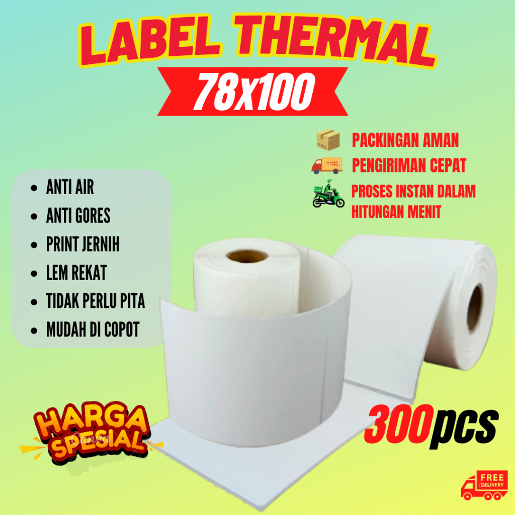Jual KERTAS THERMAL 78X100 ISI 300 PCS LABEL STIKER BARCODE | Shopee ...