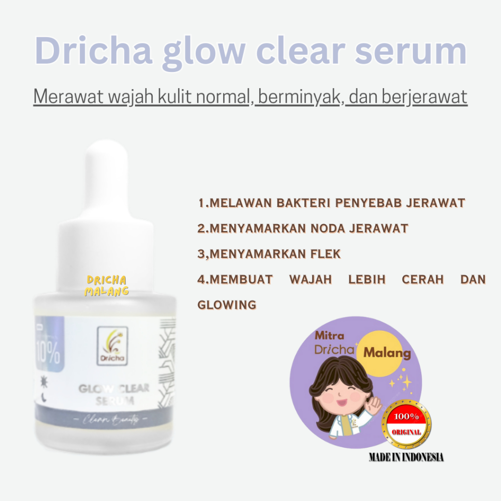 Jual DRICHA GLOW CLEAR SERUM (Untuk Kulit BERMINYAK) | Shopee Indonesia