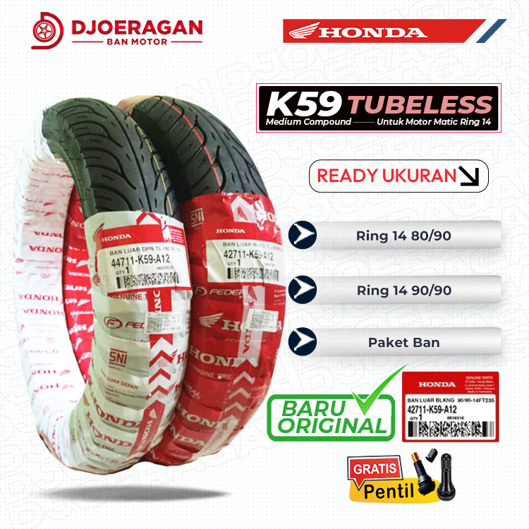 Jual Ban TUBELESS Motor Matic AHM HONDA FEDERAL k59 RING 14 Depan 80/90 ...