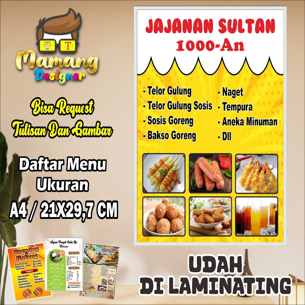 Jual Cetak Poster Daftar Menu Jajanan Sultan Atau Warung bb | Shopee ...