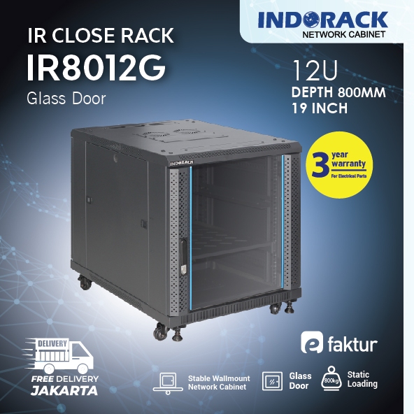 Jual Close Rack INDORACK Glass Door Rack Server 12U Depth 800mm ...