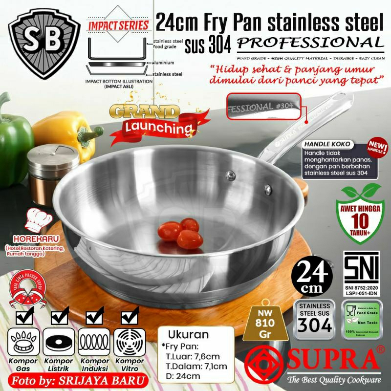 Jual SUPRA panci frypan 24cm stainless steel SUS 304 impact bottom profesional cookware series ...