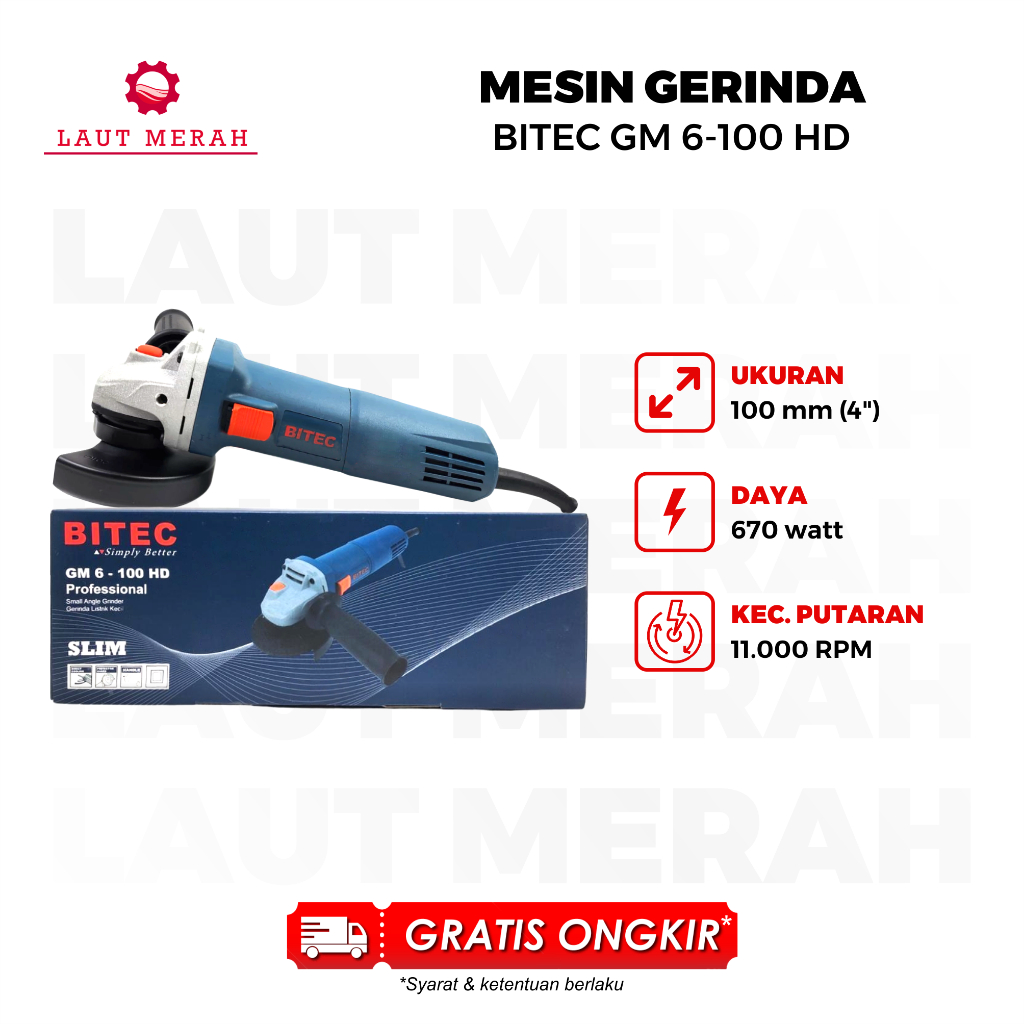 Jual Gerinda Tangan Bitec GM 6-100 HD Angle Grinder 4 Inch 670 Watt ...
