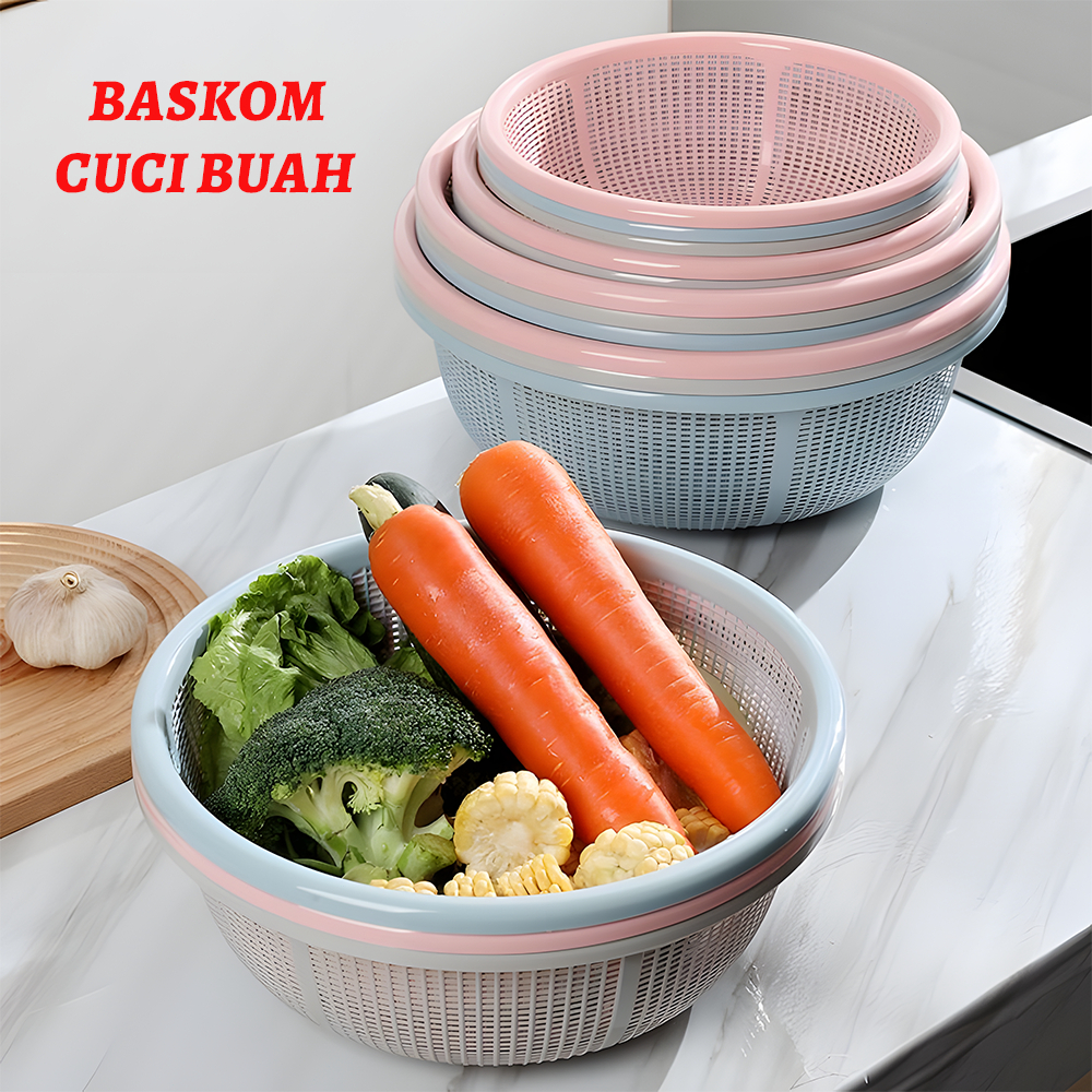 Jual Baskom cuci buah/sayur wadah tirisan/saringan plastik premium ...