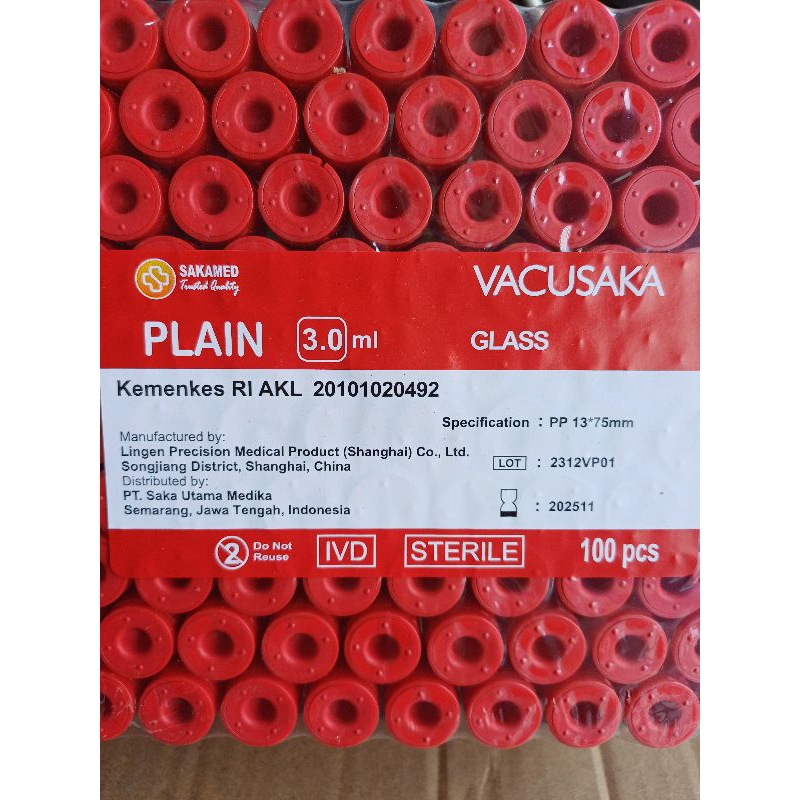 Jual Tabung Vacutainer Plain 3ml Sakamed l Tabung Tutup MERAH | Shopee ...