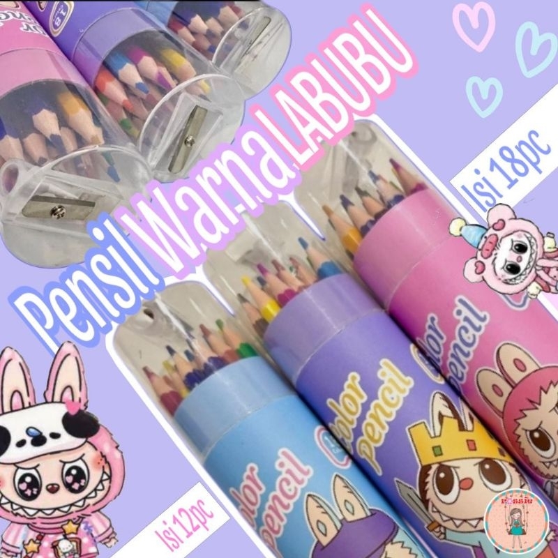 Jual Pencil Warna Color Pencil Tube 12 Warna 24 Warna Tabung LABUBU ...