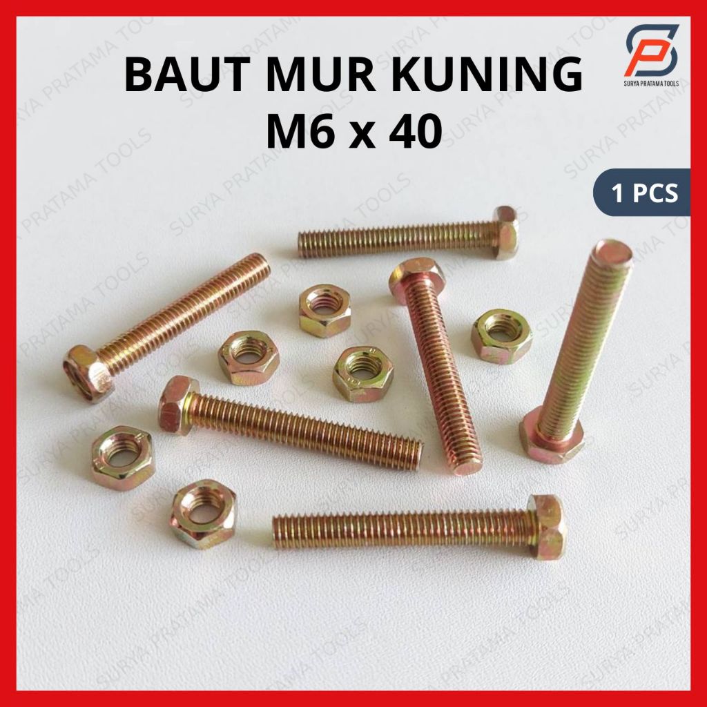 Jual Baut Mur Hexagon Kuning M6 x 40 mm Baut Hex BMK 6x40 ( Kunci 10 ) | Shopee Indonesia