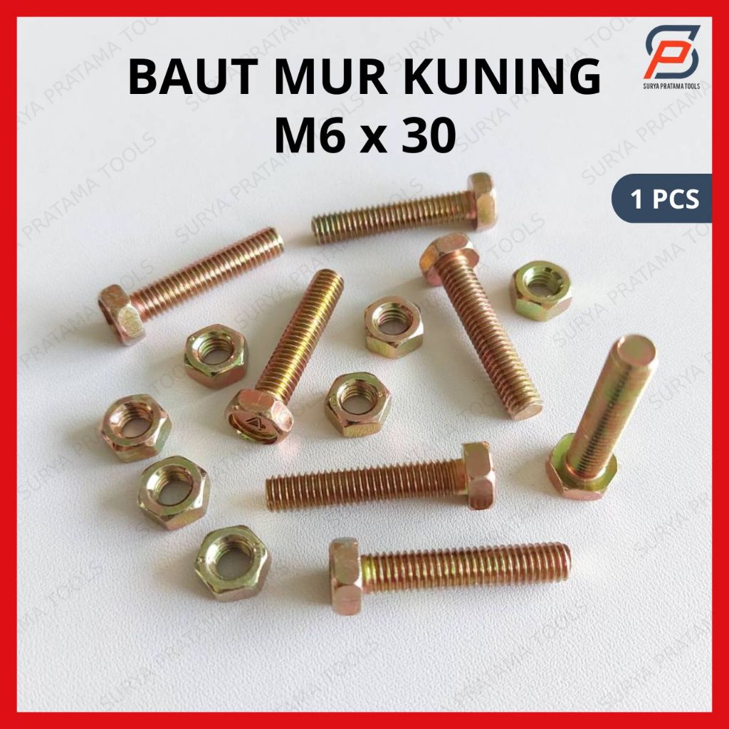 Jual Baut Mur Hexagon Kuning M6 x 30 mm Baut Hex BMK 6x30 ( Kunci 10 ) | Shopee Indonesia