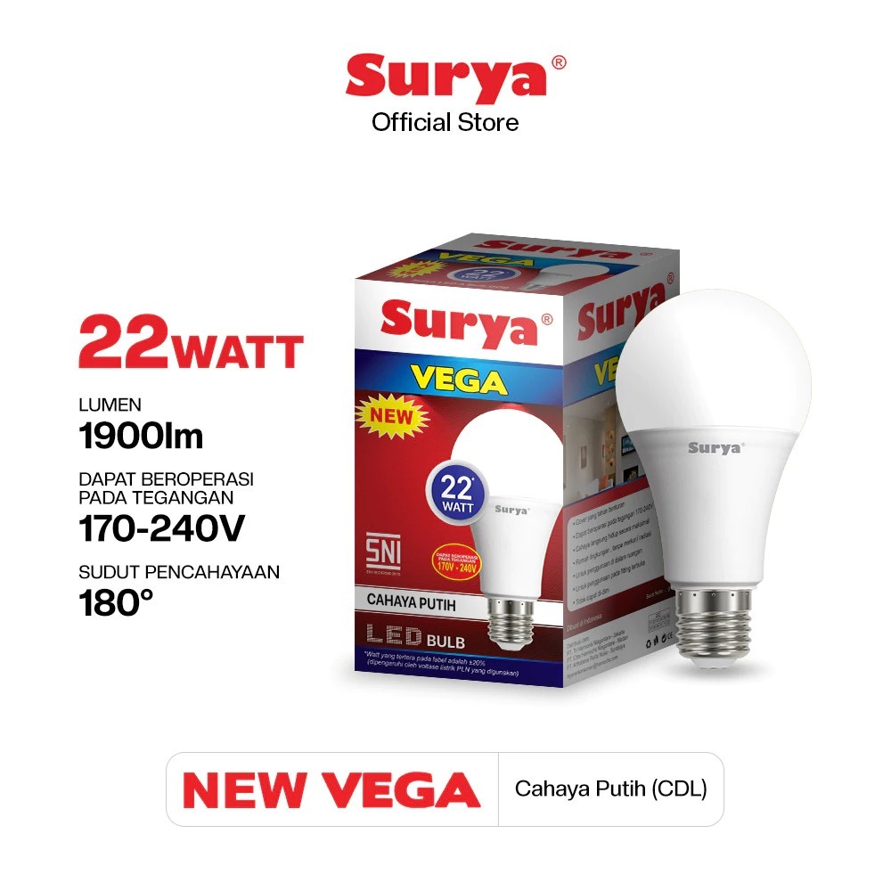 Jual Lampu LED Bulb SURYA VEGA 22W 22 Watt / 24W Cahaya Putih Cool ...