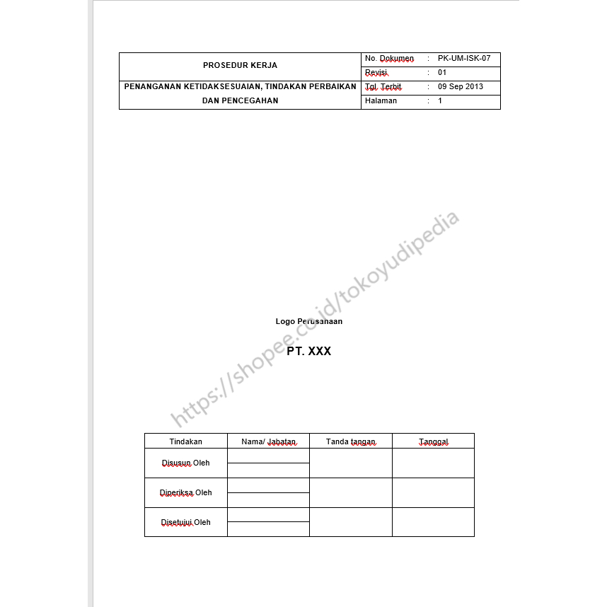 Jual Softcopy Contoh/Template Prosedur Penanganan Ketidaksesuaian ...