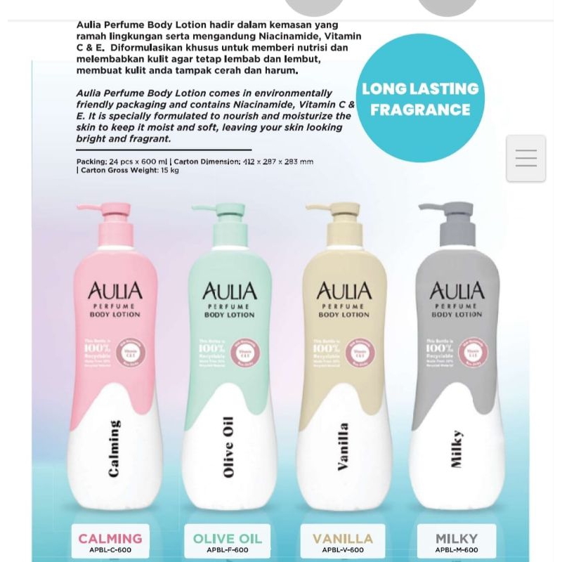 Jual Aulia Perfume Body Lotion 600ml | Shopee Indonesia