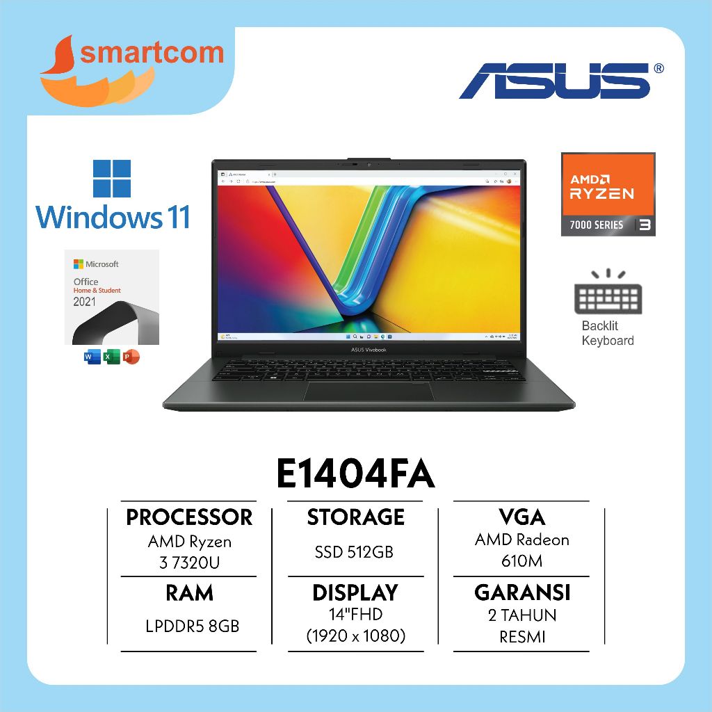 Jual Asus Vivobook Go 14 E1404FA AMD Ryzen 3-7320U 8GB 512GB SSD 14 ...