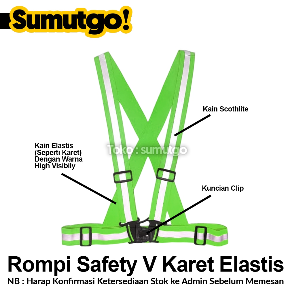 Jual Rompi Proyek Safety Karet Elastis Warna Hijau Stabilo model V ...