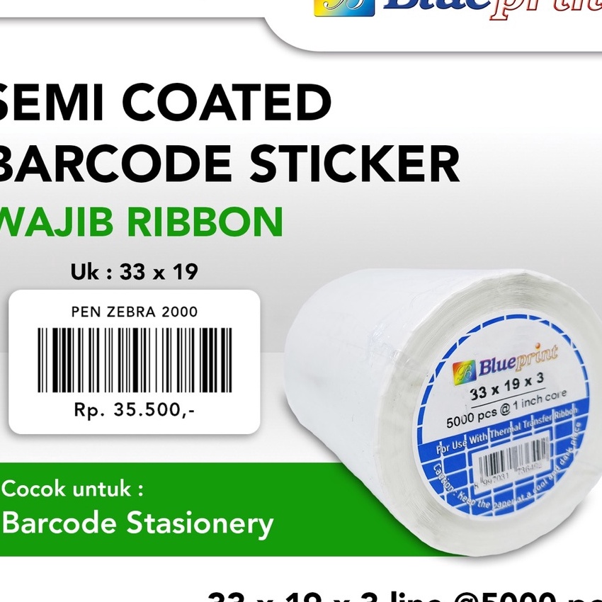 Jual Gila Sticker Barcode 33x19 mm 3 Semicoated BLUEPRINT Stiker Label ...