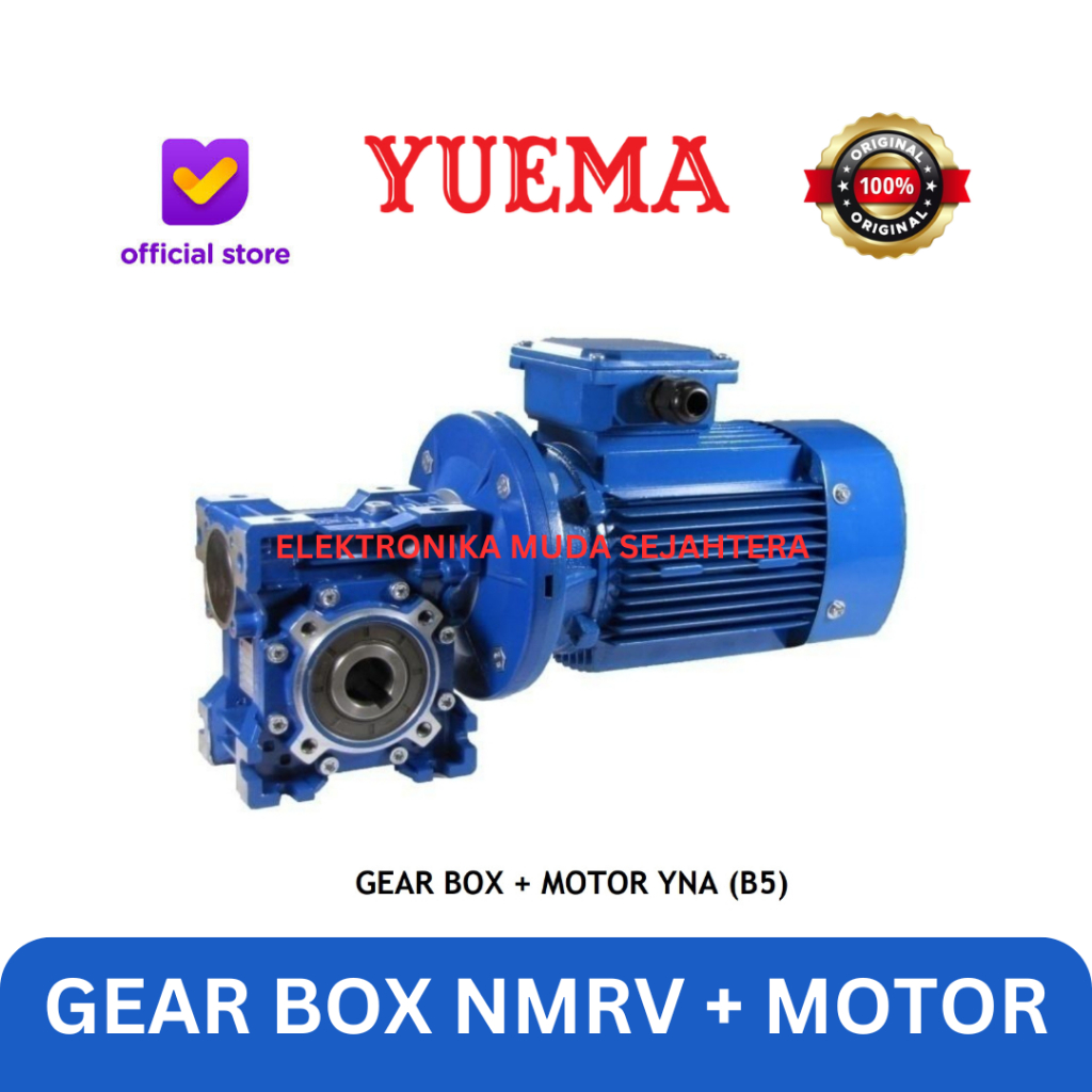 Jual GEARBOX NMRV 075 YUEMA COUPLE MOTOR 2.2kW 3HP YUEMA YNA B5 FLANGE ...