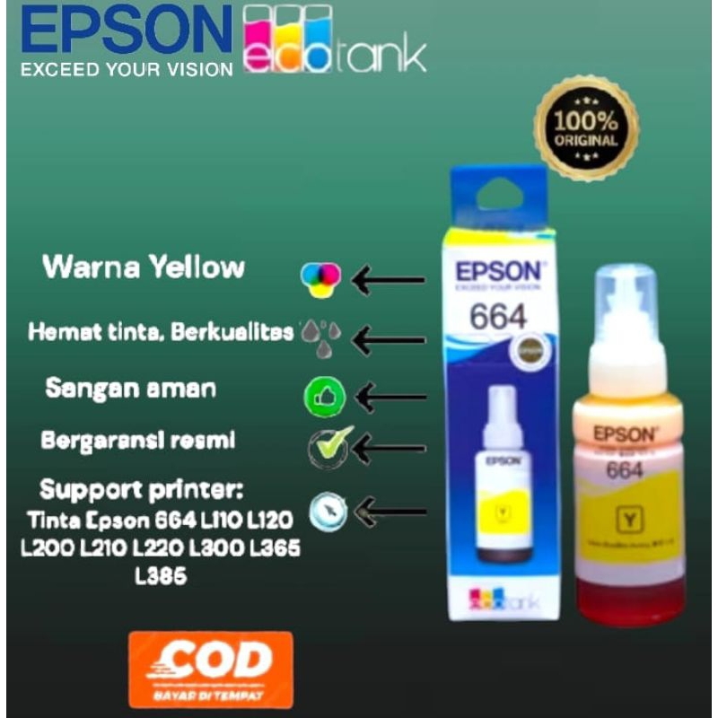 Jual TINTA EPSON 664 YELLOW ORIGINAL | Shopee Indonesia