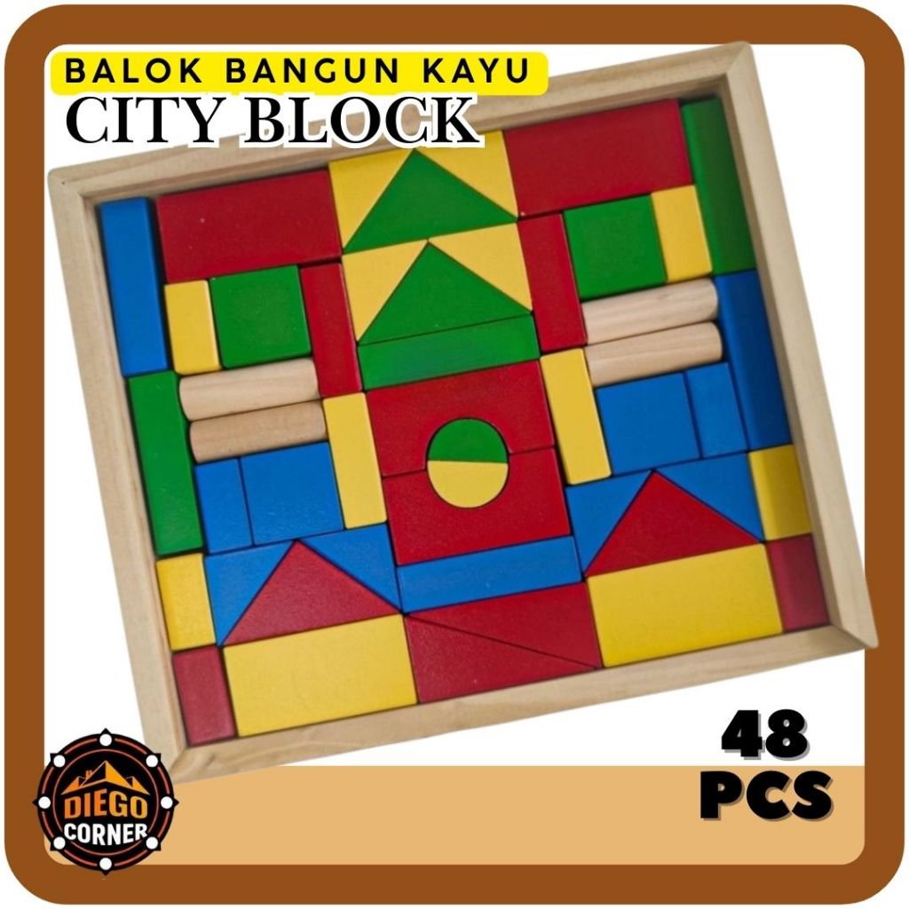 Jual Mainan Edukasi Anak Balok Bangun Kayu City Block Permainan Susun ...